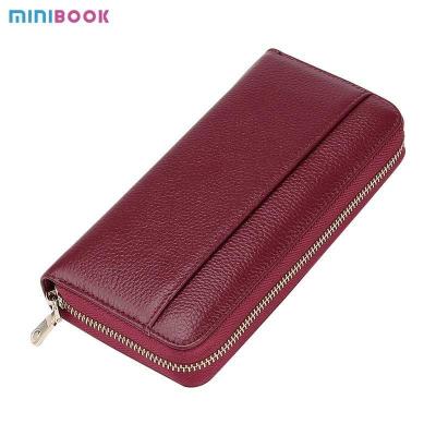 China Genuine Leather Large Clutch Wallet for Women Minimalist Fashion Custom Logo 10 Card Slots for sale