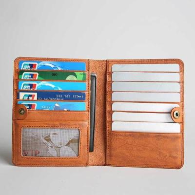China Genuine Leather Long Wallet with 20 Credit Card Slots for Men Women Travel RFID Blocking for sale