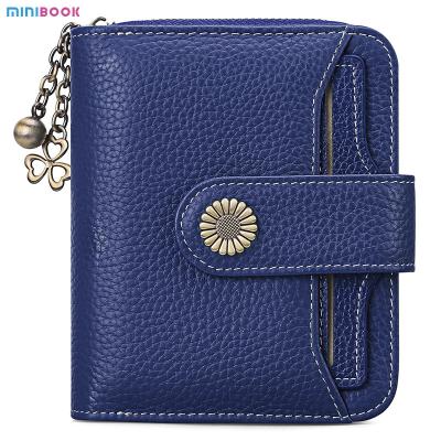 China Genuine Leather Women's Clutch Purse RFID Small Bifold Wallet 8 Card Slots for sale