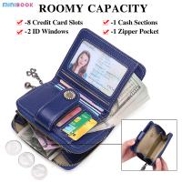 China Genuine Leather Women's Clutch Purse RFID Small Bifold Wallet 8 Card Slots for sale