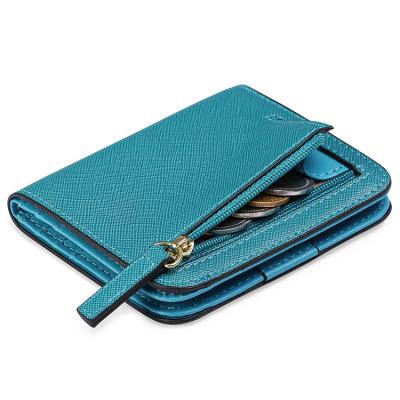 China Anti-Theft Genuine Leather Women's Wallet Short Fashion Three-Fold Coin Purse 8 Card Slots for sale