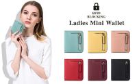 China Anti-Theft Genuine Leather Women's Wallet Short Fashion Three-Fold Coin Purse 8 Card Slots for sale