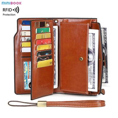 China Large Capacity RFID Women Wallet with Phone Pocket 12 Card Slots PU Leather for sale