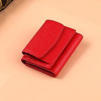 China Genuine Leather Credit Card Wallet for Women Compact Short Purse 2023 8 Card Slots for sale