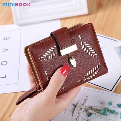 China Custom PU Leather Women Short Wallet with Zipper Closure 8 Card Slots for sale