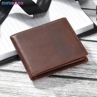China Genuine Leather Minibook Short Card Holder Wallet Multifunction RFID Blocking 11cm x 9cm for sale