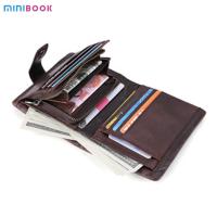 China Genuine Leather Minibook Short Card Holder Wallet Multifunction RFID Blocking 11cm x 9cm for sale