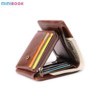 China Genuine Leather Minibook Short Card Holder Wallet Multifunction RFID Blocking 11cm x 9cm for sale
