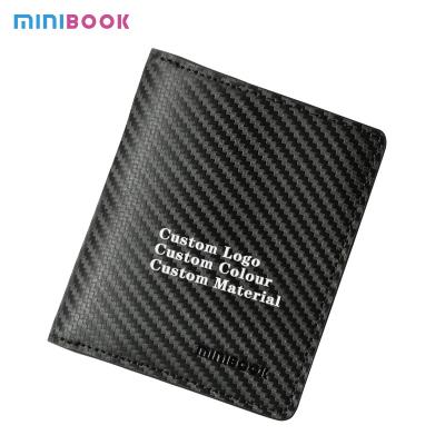 China Custom Minibook Genuine Leather Carbon Fiber Men's Flip Wallet 10.5x9 cm for sale