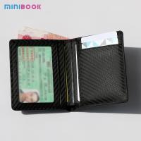 China Custom Minibook Genuine Leather Carbon Fiber Men's Flip Wallet 10.5x9 cm for sale