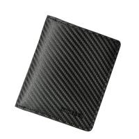 China Custom Minibook Genuine Leather Carbon Fiber Men's Flip Wallet 10.5x9 cm for sale
