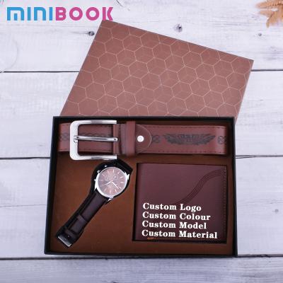 China Custom PU Leather Men's Gift Set Watch Wallet Minibook 26x20x6.5cm Flip Case for sale