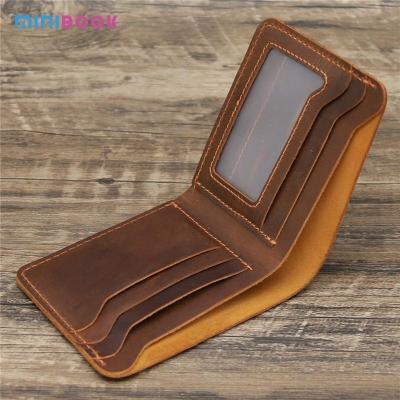 China Genuine Leather Vintage Card Holder Clip Wallet Multifunction Minibook 11.5cm x 8.5cm for sale