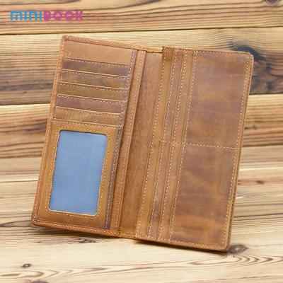 China Minibook Genuine Leather Card Holder Wallet RFID Blocking 11.5x9.5cm Custom Logo for sale