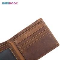China Minibook Genuine Leather Card Holder Wallet RFID Blocking 11.5x9.5cm Custom Logo for sale
