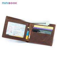 China Minibook Genuine Leather Card Holder Wallet RFID Blocking 11.5x9.5cm Custom Logo for sale