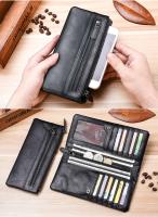 China Minibook Genuine Leather Long Wallet 19x9.5x3cm Anti-Loss Card Holder for Men Women for sale