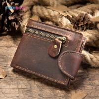 China Custom Logo Mens Genuine Leather Short Wallet RFID Blocking 12x2x9.5cm Multifunction Card Holder for sale