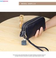 China Genuine Leather Long Wallet Minibook Ladies Three-Layer Mobile Phone Bag 17.5cm for sale