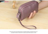 China Genuine Leather Long Wallet Minibook Ladies Three-Layer Mobile Phone Bag 17.5cm for sale