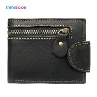 China Custom Logo Genuine Leather Short Men's Wallet with Zipper Closure 12x2x9.5cm for sale