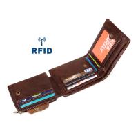 China Men's Genuine Leather Trifold RFID Blocking Zipper Coin Card Purse 8 Card Slots for sale