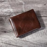 China Men's Genuine Leather Trifold RFID Blocking Zipper Coin Card Purse 8 Card Slots for sale