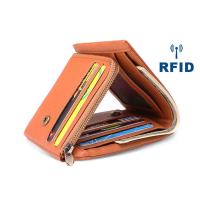China Men's Genuine Leather Trifold RFID Blocking Zipper Coin Card Purse 8 Card Slots for sale