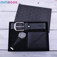 China Custom PU Leather Men's Gift Set Watch Wallet Belt 26x20x6.5cm Flip Phone Bag for sale
