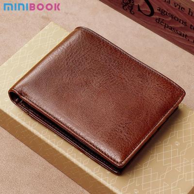 China Customized Men's Slim Genuine Leather RFID Wallet Short Purse Open Closure for sale