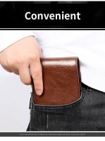China Customized Men's Slim Genuine Leather RFID Wallet Short Purse Open Closure for sale