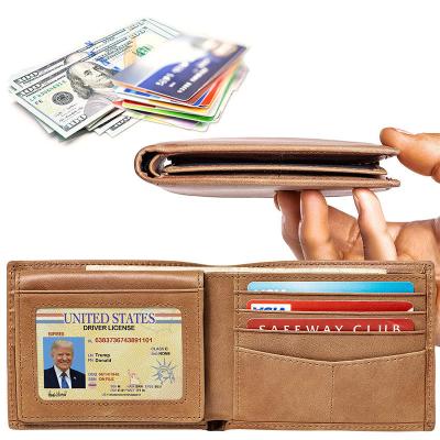 China Custom Genuine Leather Wallet for Men Handmade Minimalist Anti-theft Vintage Style RFID Blocking for sale