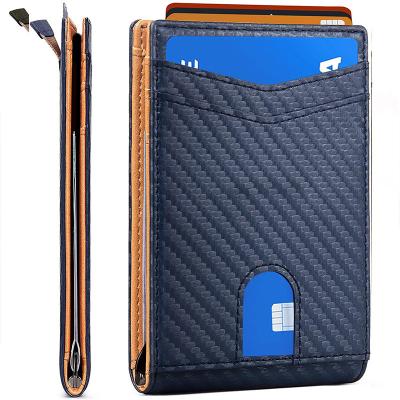 China Custom 9 Slot RFID Blocking Carbon Fiber Leather Money Slip Wallet Fashionable Style for sale