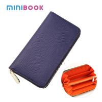 China Genuine Leather Long Wallet Zipper Large Capacity Unisex Wave Pattern Wallet for Men Women for sale