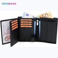 China Men's Trifold Genuine Leather Wallet with Zipper Coin Pocket Waterproof Black for sale