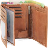 China Men's Trifold Genuine Leather Wallet with Zipper Coin Pocket Waterproof Black for sale