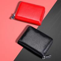 China Custom Logo Female Change Wallet Genuine Leather Anti-theft Zipper 20cm for sale