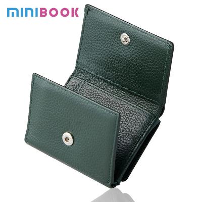 China Genuine Leather Lychee Grain Card Holder Coin Purse for Women Mini Folding Wallet 8 Card Slots for sale