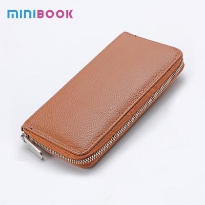 China Genuine Pebble Leather Long Zipper Wallet Coin Purse Custom Logo for Men Women for sale