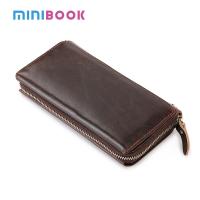 China Retro Oil Wax Genuine Leather Men Wallet with Multi-Card Slots and Zipper Closure 20cm for sale