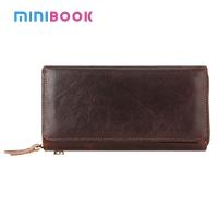 China Retro Oil Wax Genuine Leather Men Wallet with Multi-Card Slots and Zipper Closure 20cm for sale