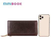 China Retro Oil Wax Genuine Leather Men Wallet with Multi-Card Slots and Zipper Closure 20cm for sale