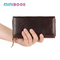 China Retro Oil Wax Genuine Leather Men Wallet with Multi-Card Slots and Zipper Closure 20cm for sale