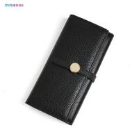 China Genuine Leather Ladies Long Wallet Minibook Style with Custom Logo Zipper and 12 Card Holder for sale