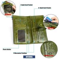 China Women Genuine Leather Minibook Wallet Oil Wax Finish Multi Card Slot OEM ODM Custom for sale