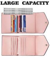 China Women's Mini Three Fold Wallet with Magnetic Buckle and RFID Blocking 8 Card Slots for sale
