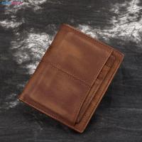 China RFID Crazy Horse Leather Short Wallet Credit Card Holder for Men 8 Card Slots for sale