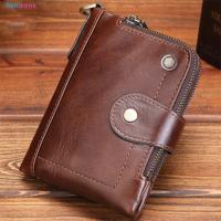 China Genuine Oil Wax Leather Trifold Wallet with Snap Closure and 2 ID Windows 8 Card Slots for sale