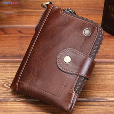 China Genuine Oil Wax Leather Trifold Wallet with Snap Closure and 2 ID Windows 8 Card Slots for sale