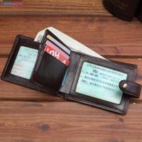 China Genuine Oil Wax Leather Trifold Wallet with Snap Closure and 2 ID Windows 8 Card Slots for sale